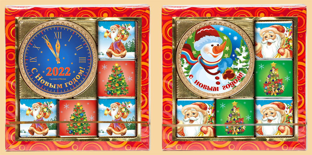 Шоколад фигурный НАБОР ИЗ ШОКОЛАДОК И МЕДАЛИ НОВОГОДНИЙ (3бл. х 12шт)